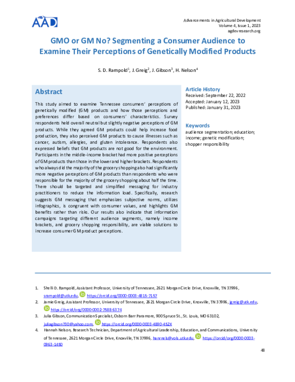 (PDF) GMO or GM No? Segmenting a consumer audience to examine their ...