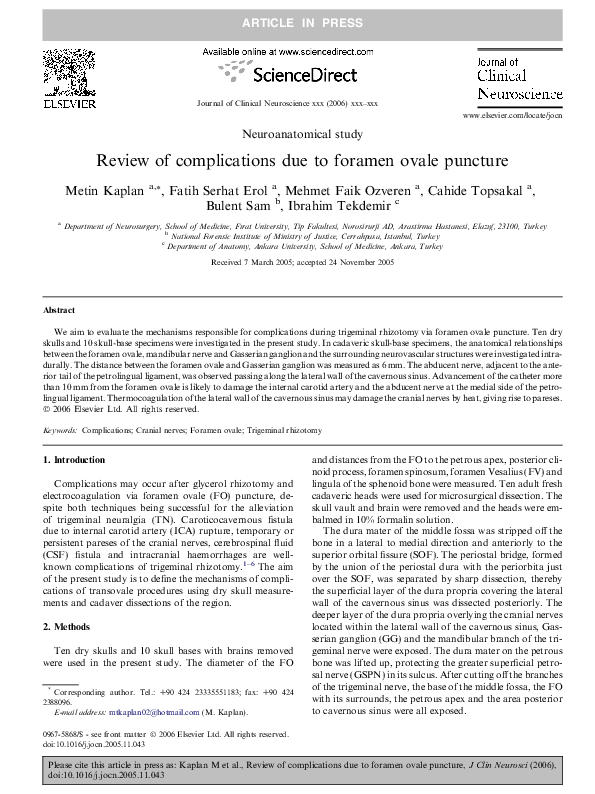 (PDF) Neuroanatomical study Review of complications due to foramen ...