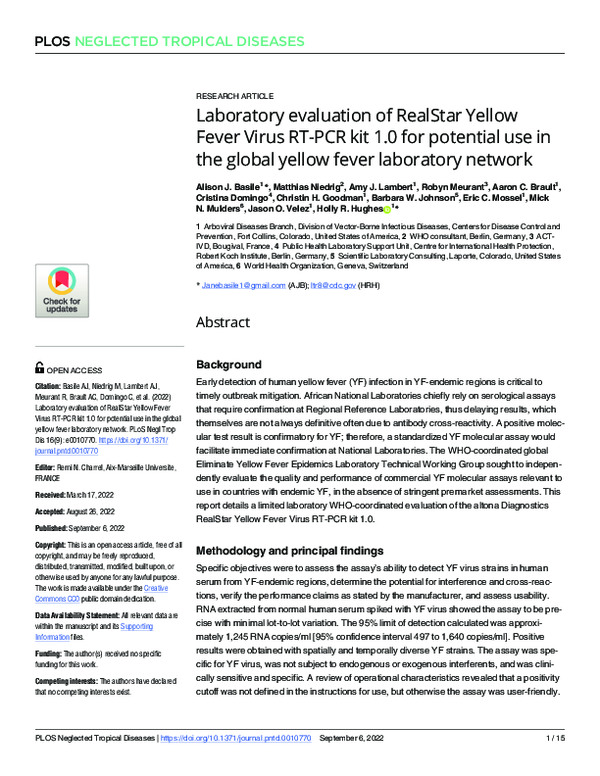 (PDF) Laboratory evaluation of RealStar Yellow Fever Virus RT-PCR kit 1 ...