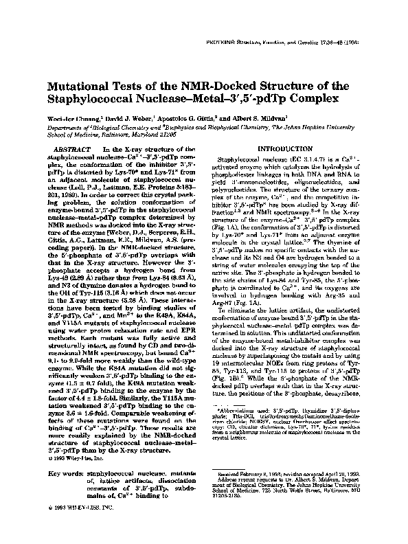 (PDF) Mutational tests of the NMR-docked structure of the ...