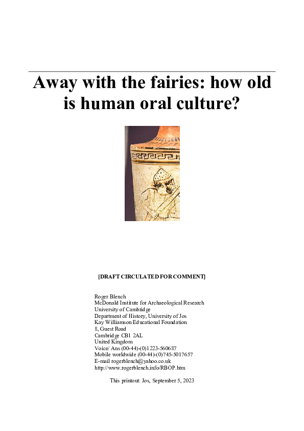 (PDF) Away with the fairies: how old is human oral culture?