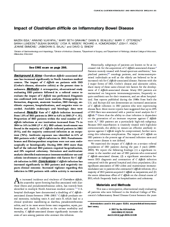 (PDF) Impact of Clostridium difficile on Inflammatory Bowel Disease