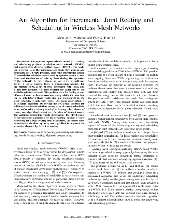 (PDF) An Algorithm for Incremental Joint Routing and Scheduling in Wireless Mesh Networks