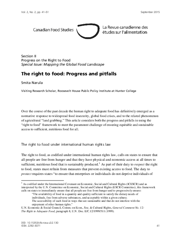 (PDF) The right to food: Progress and pitfalls