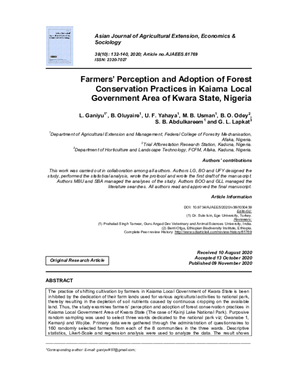 (PDF) Farmers’ Perception and Adoption of Forest Conservation Practices in Kaiama Local ...