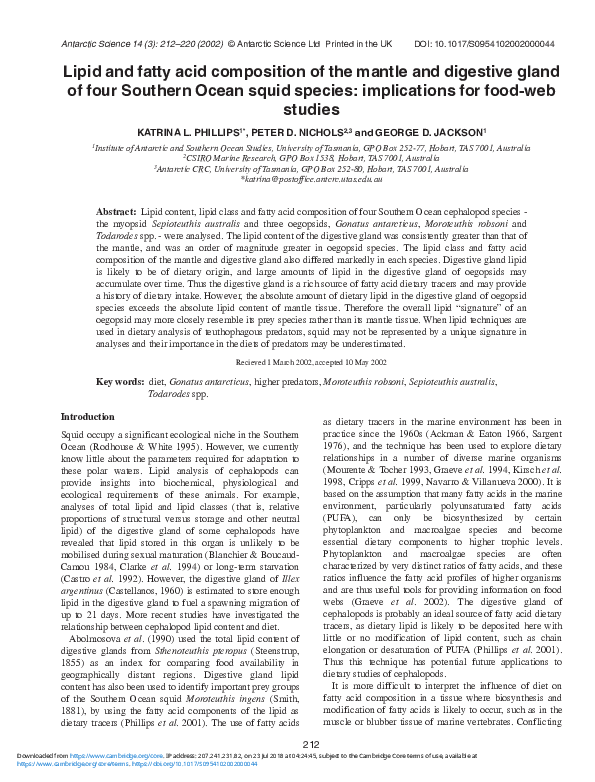 (PDF) Lipid and fatty acid composition of the mantle and digestive ...