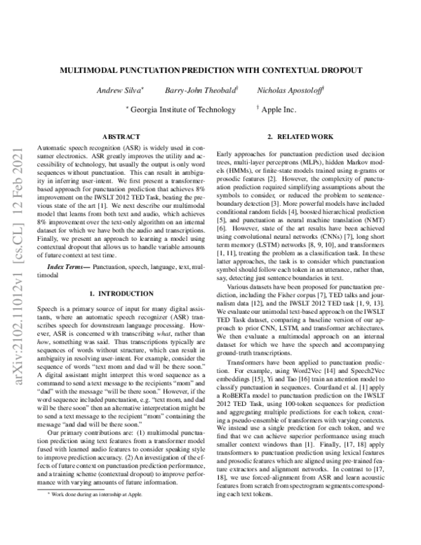 Pdf Multimodal Punctuation Prediction With Contextual Dropout