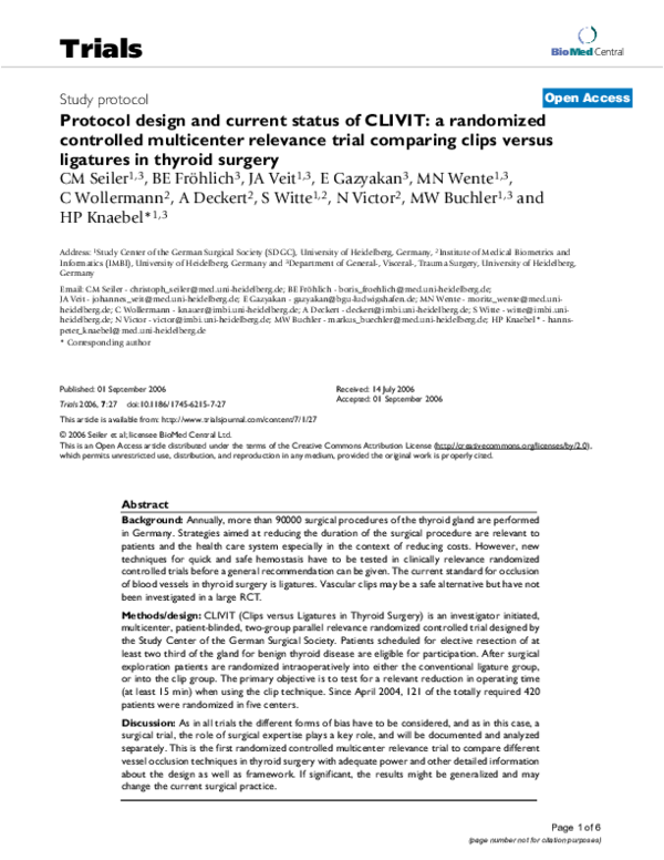 Pdf Protocol Design And Current Status Of Clivit A Randomized Controlled Multicenter