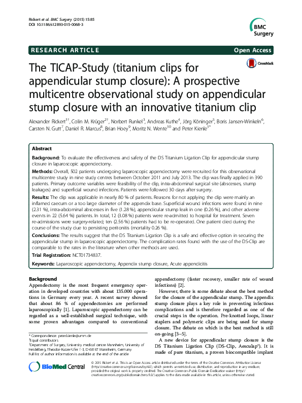 (PDF) The TICAP-Study (titanium clips for appendicular stump closure ...