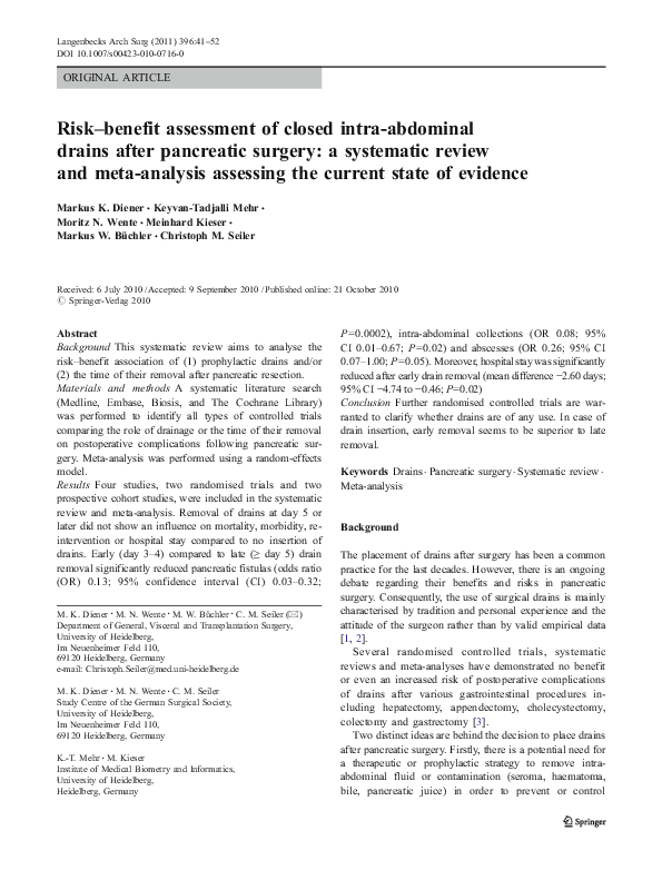 (PDF) Risk–benefit assessment of closed intra-abdominal drains after ...
