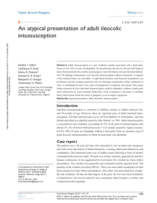 (PDF) An atypical presentation of adult ileocolic intussusception