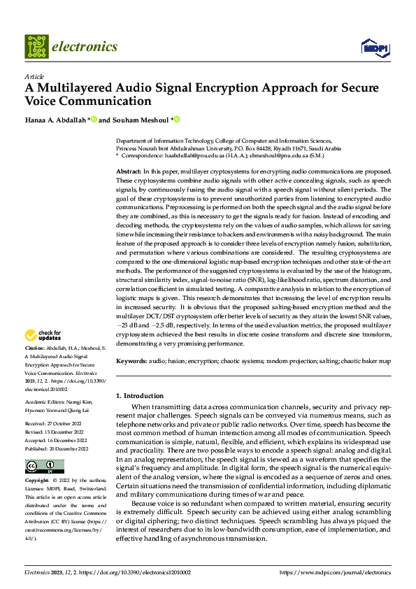 (PDF) A Multilayered Audio Signal Encryption Approach for Secure Voice Communication