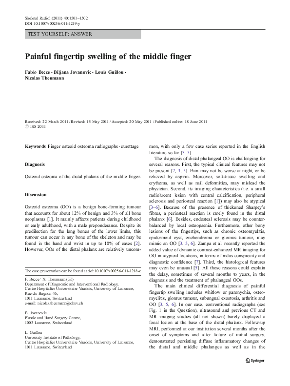 (PDF) Painful fingertip swelling of the middle finger