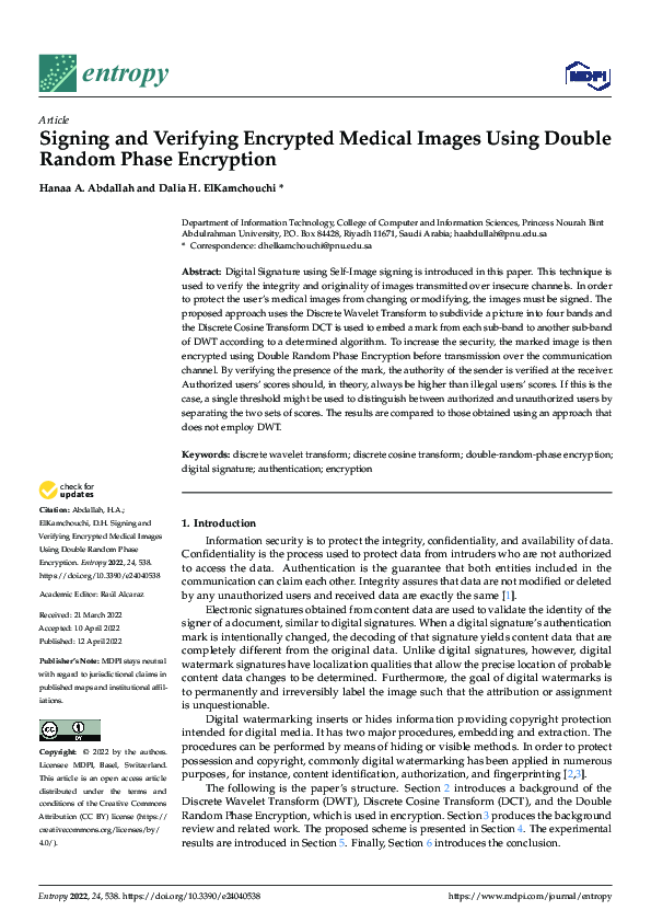 Pdf Signing And Verifying Encrypted Medical Images Using Double Random Phase Encryption 5380