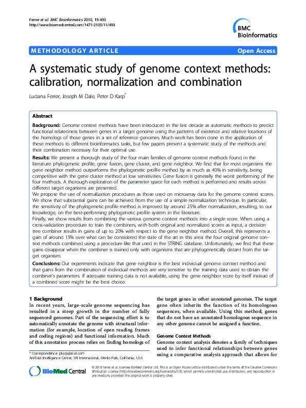 (PDF) A systematic study of genome context methods: calibration, normalization and combination