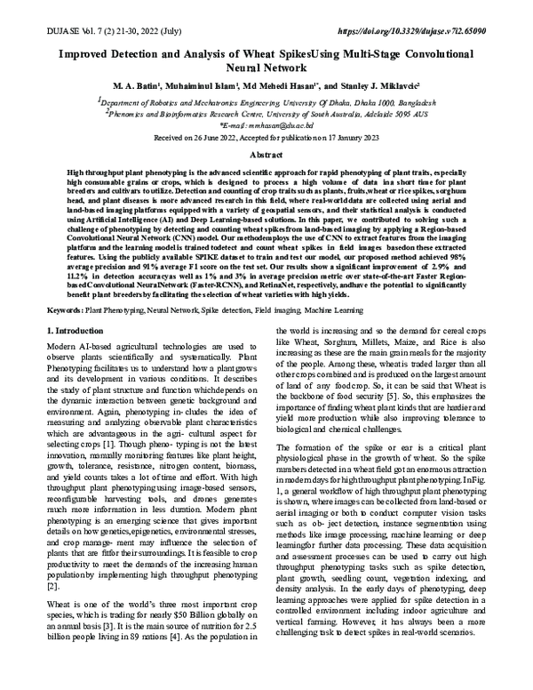 (PDF) Improved Detection and Analysis of Wheat Spikes U sing Multi-Stage Convolutional Neural ...