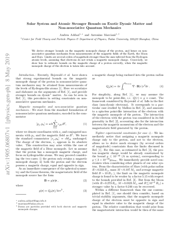 (PDF) Solar system and atomic stronger bounds on exotic dyonic matter ...