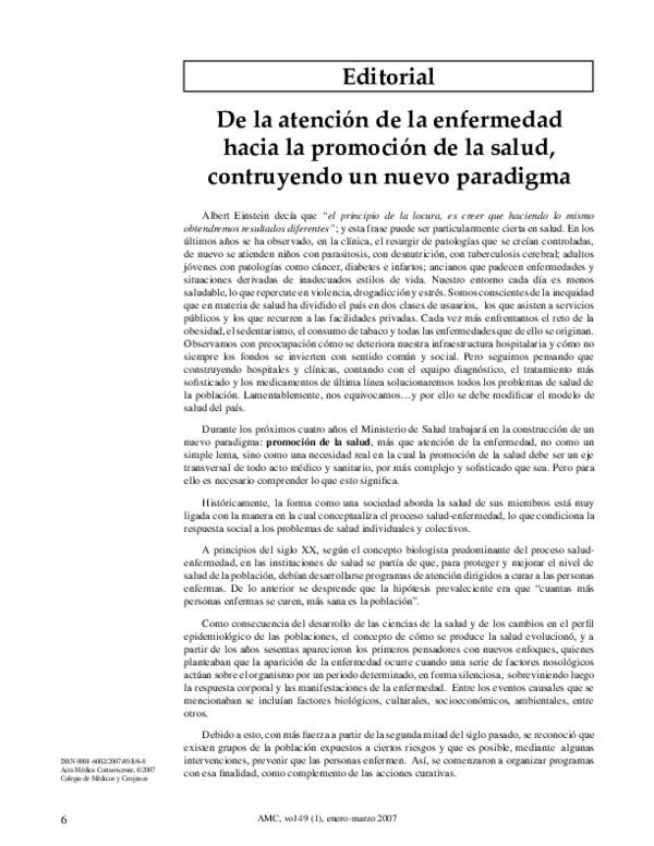 (PDF) De la atención de la enfermedad hacia la promoción de la salud, construyendo un nuevo ...