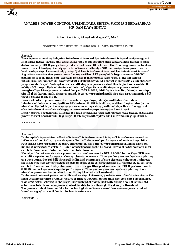 (PDF) Analisis Power Control Uplink Pada Sistem Wcdma Berdasarkan Sir Dan Daya Sinyal