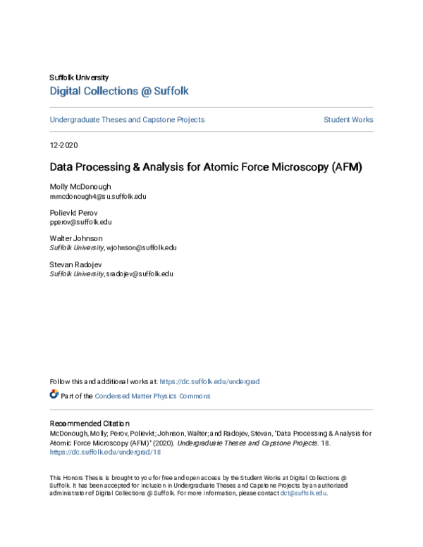 Pdf Data Processing Analysis For Atomic Force Microscopy Afm