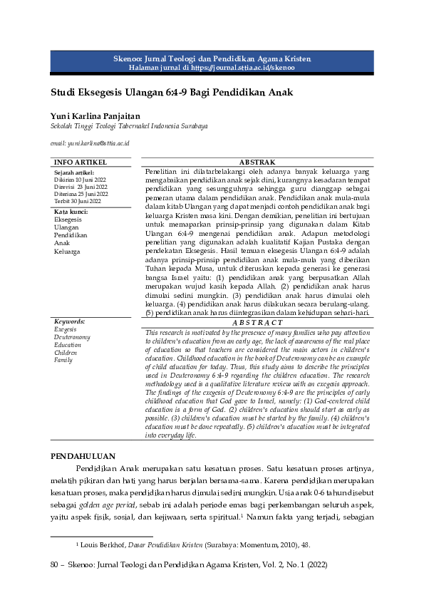 (PDF) Studi Eksegesis Ulangan 6:4-9 Bagi Pendidikan Anak