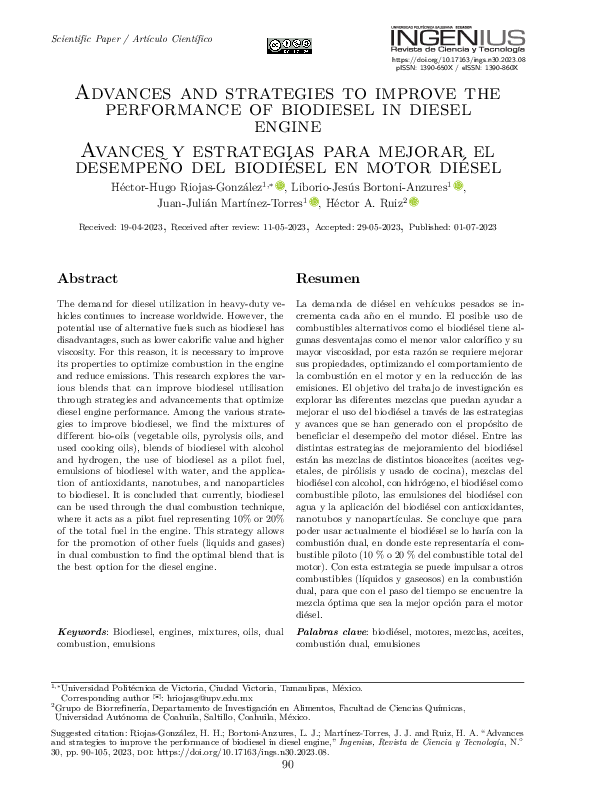 (PDF) Advances and strategies to improve the performance of biodiesel ...