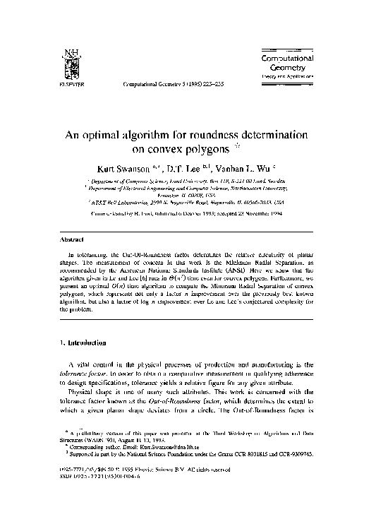 Pdf An Optimal Algorithm For Roundness Determination On Convex Polygons