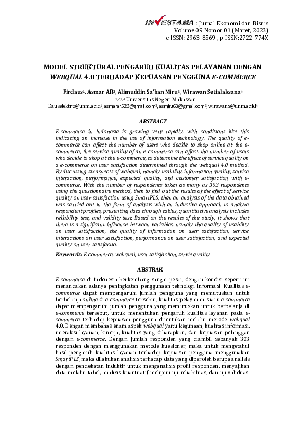 (PDF) Model Struktural Pengaruh Kualitas Pelayanan Dengan Webqual 4.0 ...