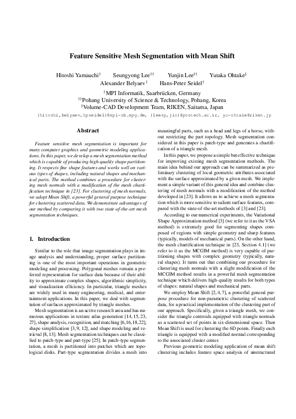 Pdf Feature Sensitive Mesh Segmentation With Mean Shift 8353