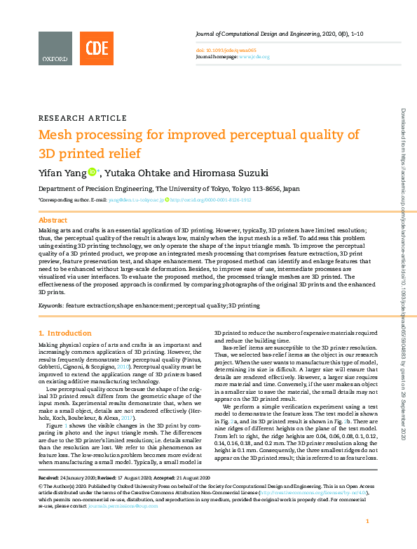 (PDF) Mesh processing for improved perceptual quality of 3D printed relief☆