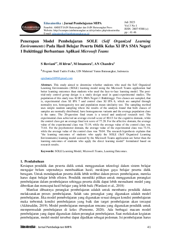 (PDF) Penerapan Model Pembelajaran SOLE (Self Organized Learning Environments) Pada Hasil ...