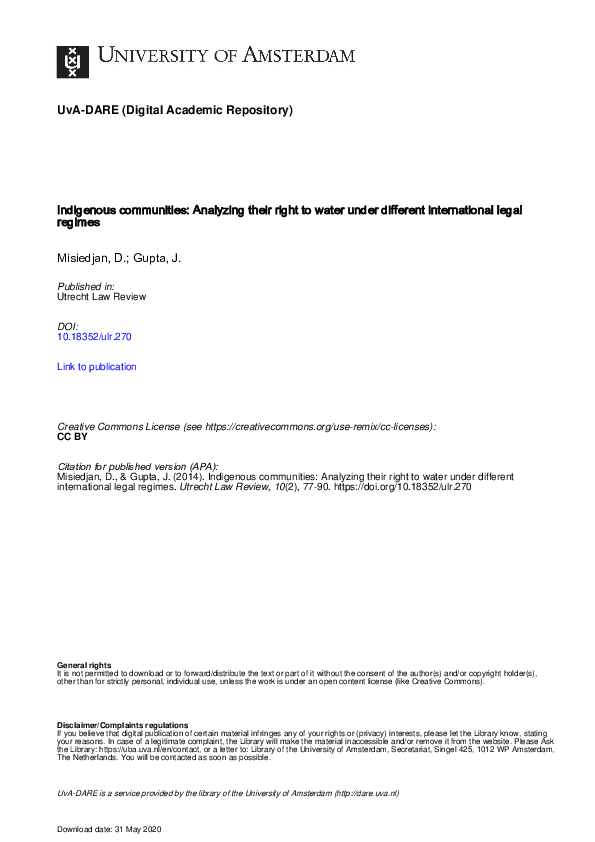 (PDF) Indigenous Communities: Analyzing their Right to Water under ... (PDF) Indigenous Communities: Analyzing their Right to Water under ...