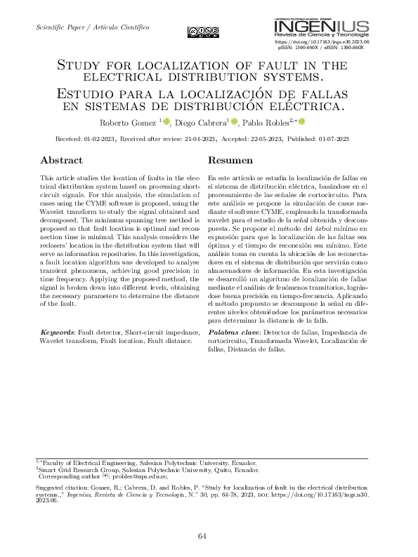 (PDF) Study for localization of fault in the electrical distribution systems.