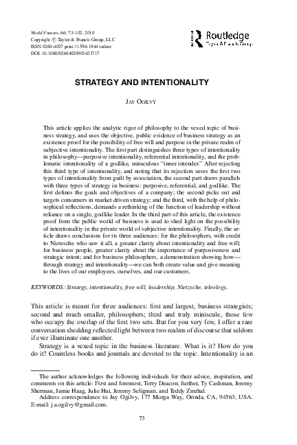 (PDF) Strategy and Intentionality