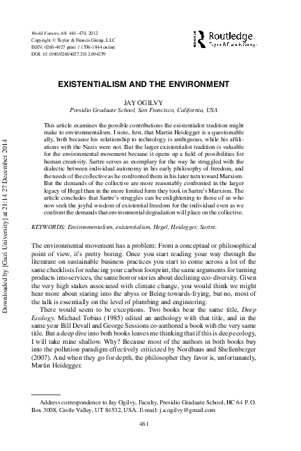 (PDF) Existentialism and the Environment