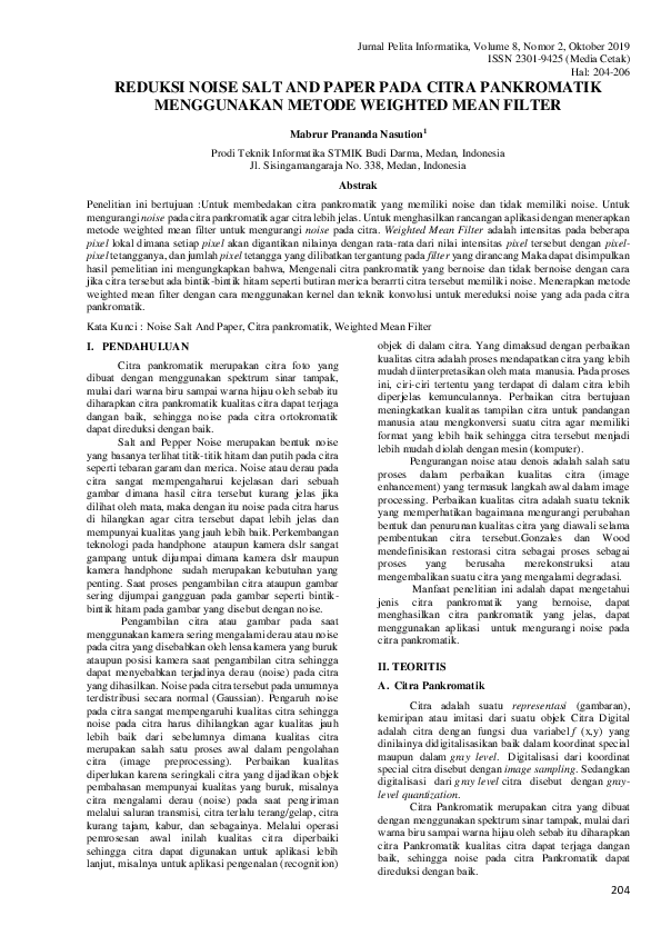 (PDF) Reduksi Noise Salt and Paper Pada Citra Pankromatik Menggunakan ...