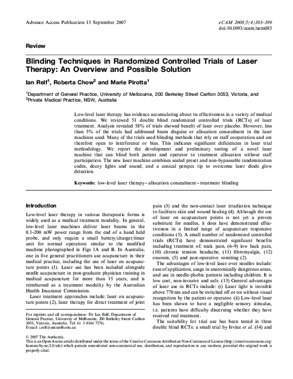 (PDF) Blinding Techniques in Randomized Controlled Trials of Laser Therapy: An Overview and ...