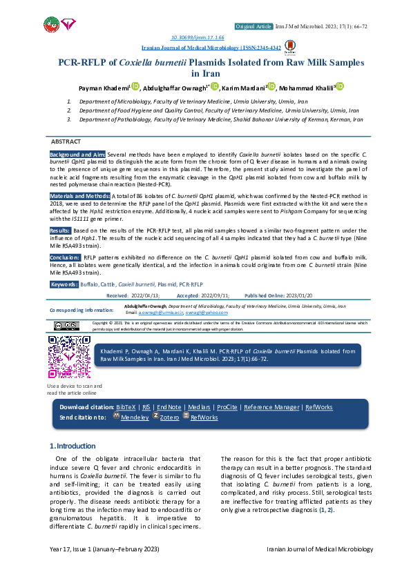 (PDF) PCR-RFLP of Coxiella burnetii Plasmids Isolated from Raw Milk ...
