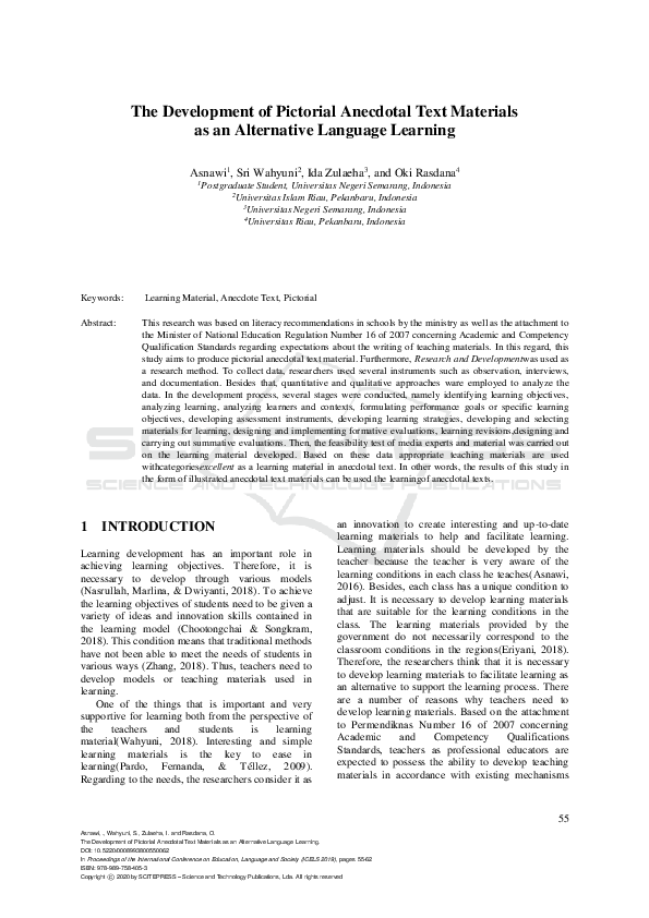 (PDF) The Development of Pictorial Anecdotal Text Materials as an ...