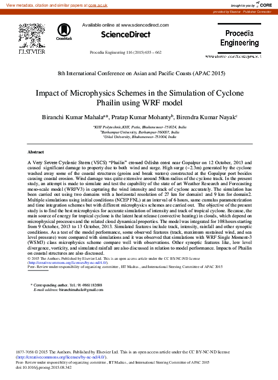 (PDF) Impact of Microphysics Schemes in the Simulation of Cyclone Phailinusing WRF Model
