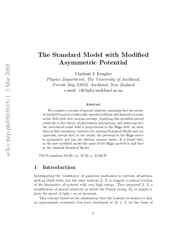 (PDF) The Standard Model with Modified Asymmetric Potential
