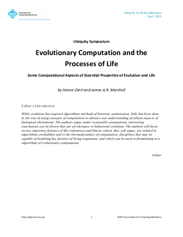 (PDF) Ubiquity symposium: Evolutionary computation and the processes of ...