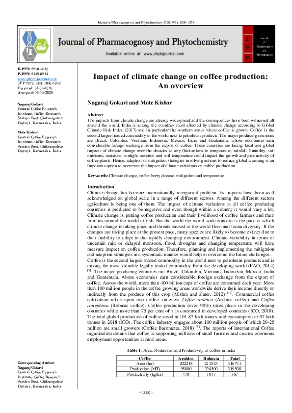 (PDF) Impact of climate change on coffee production: An overview