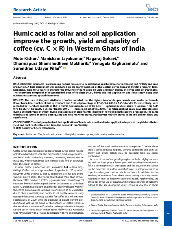 (PDF) Humic acid as foliar and soil application improve the growth ...