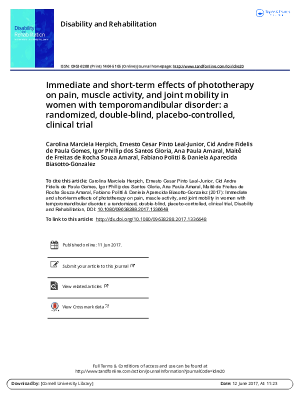 (PDF) Immediate and short-term effects of phototherapy on pain, muscle activity, and joint ...