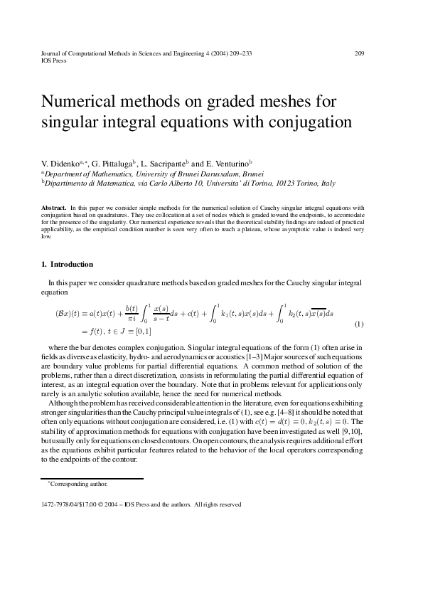 (PDF) Numerical methods on graded meshes for singular integral equations with conjugation ...