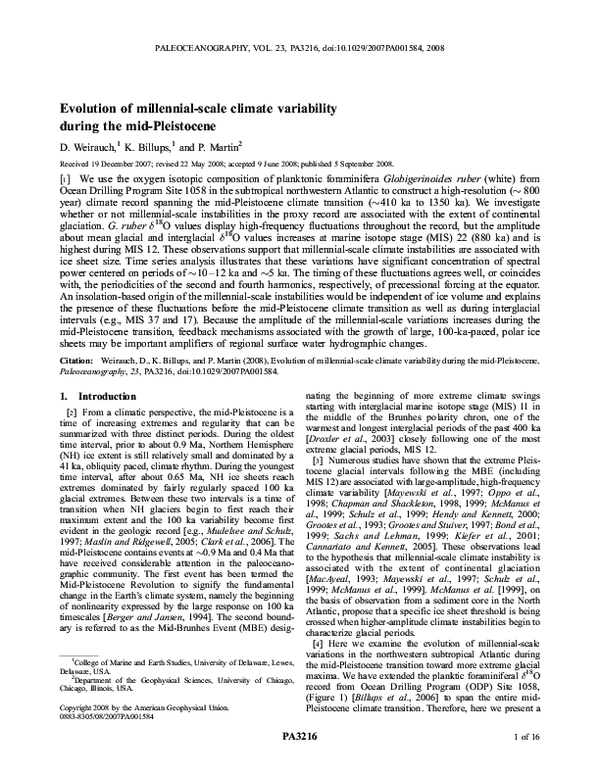 (PDF) Evolution of millennial-scale climate variability during the mid ...