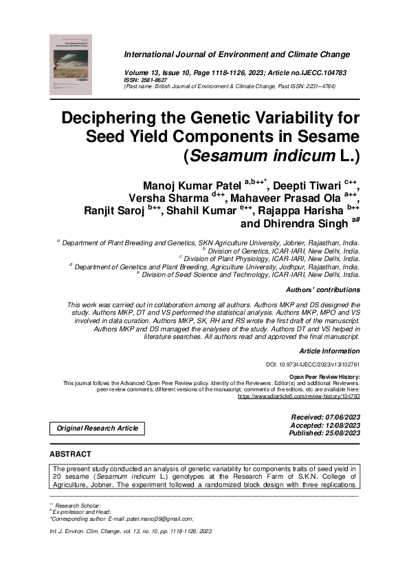 (PDF) Deciphering the Genetic Variability for Seed Yield Components in ...