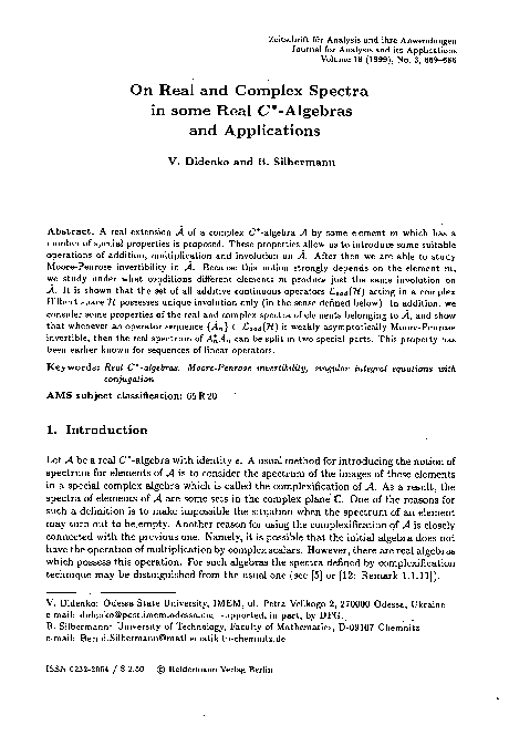 (PDF) On Real and Complex Spectra in some Real C*-Algebras and ...