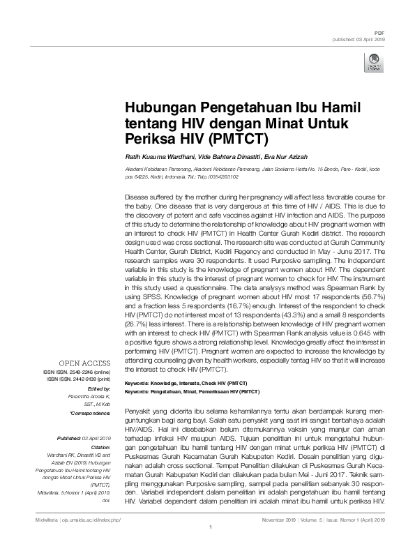 (PDF) Hubungan Pengetahuan Ibu Hamil tentang HIV dengan Minat Untuk ...